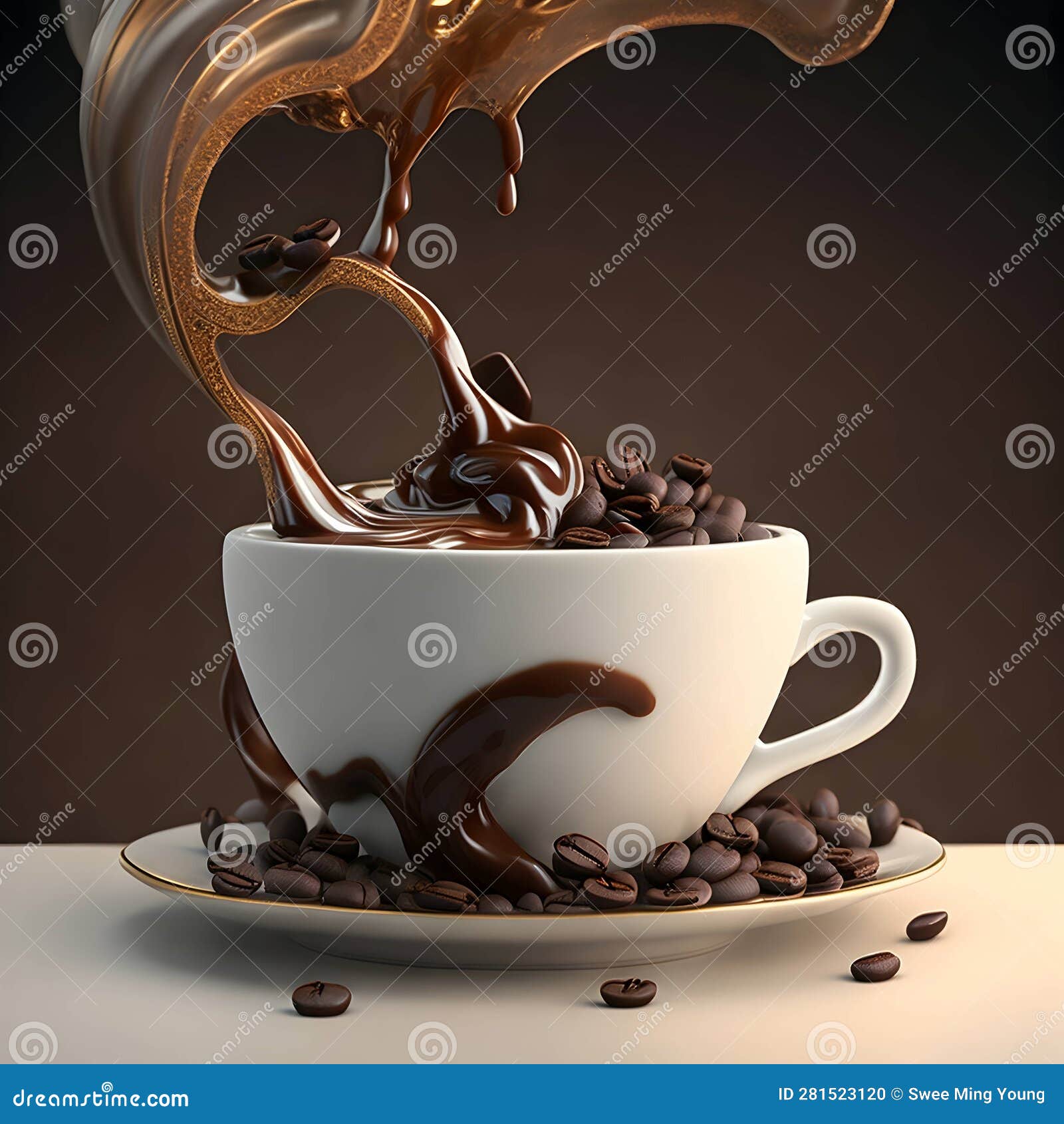 Image of a Steaming Hot Cup of Coffee Meets Cascading Ribbon of Melted ...
