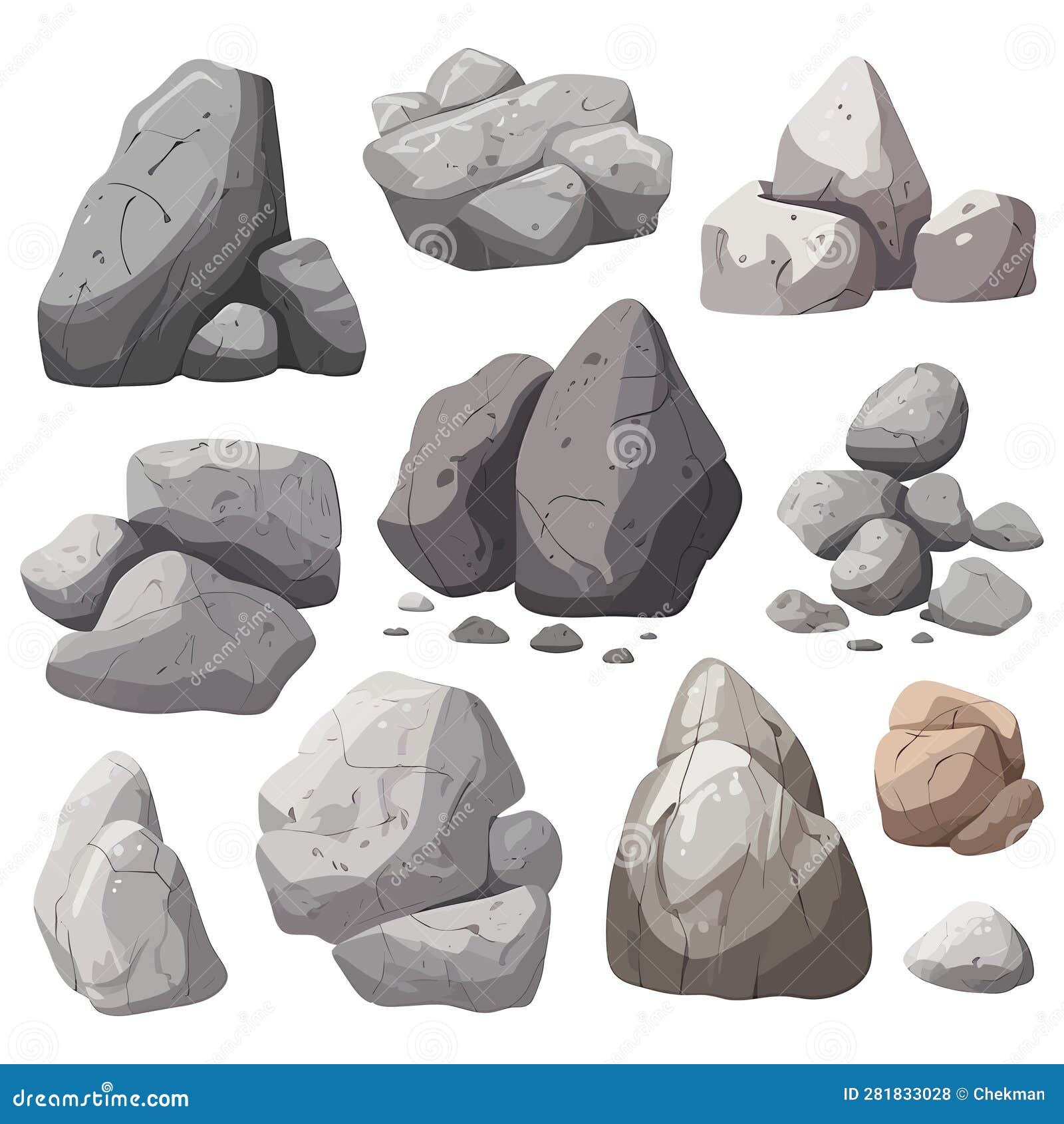 Image of Stones or Rubble Pile. Isolated Gray Rough Granite Stock ...