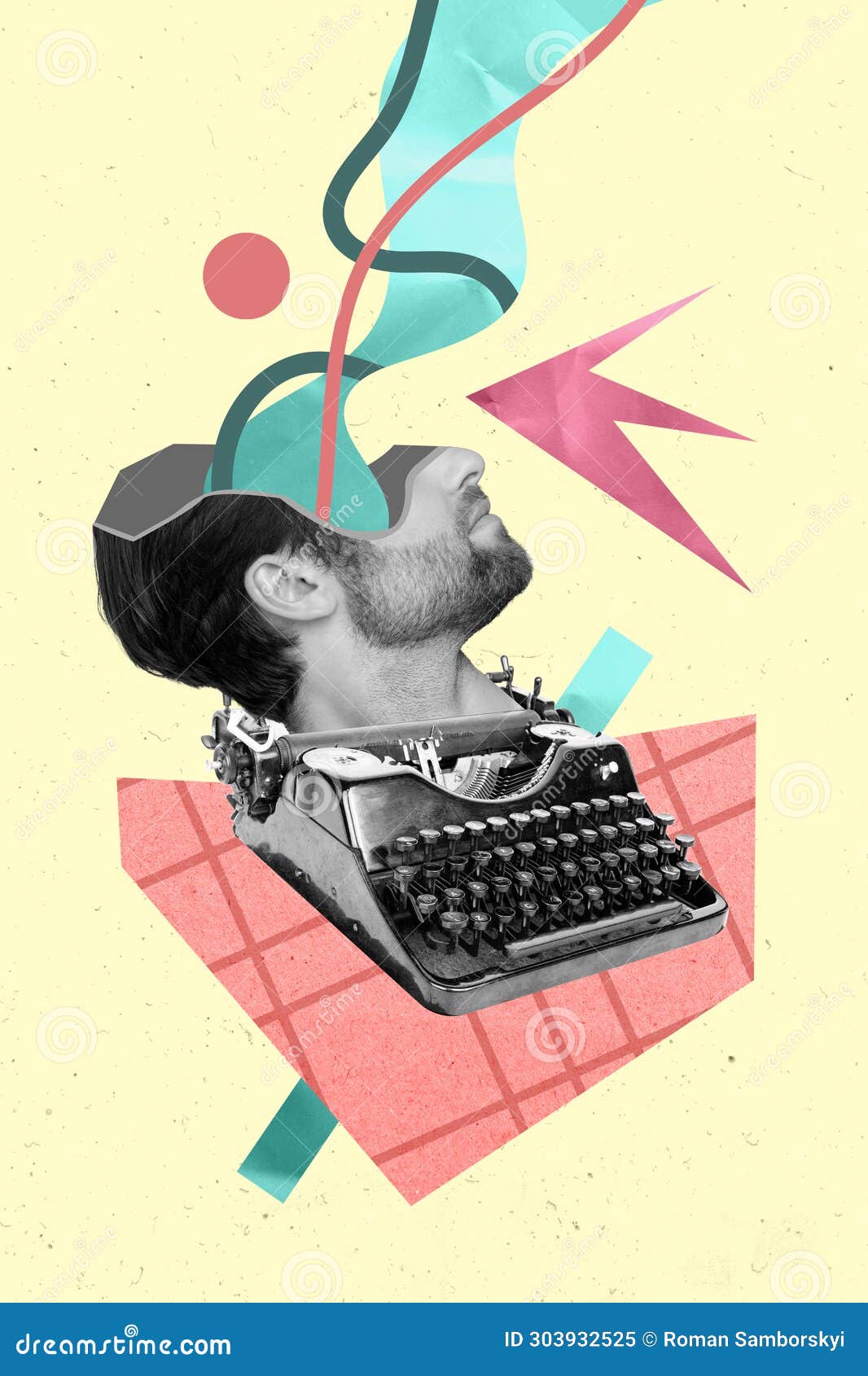 Image Strange Collage of Guy with Damaged Face Exploding with ...