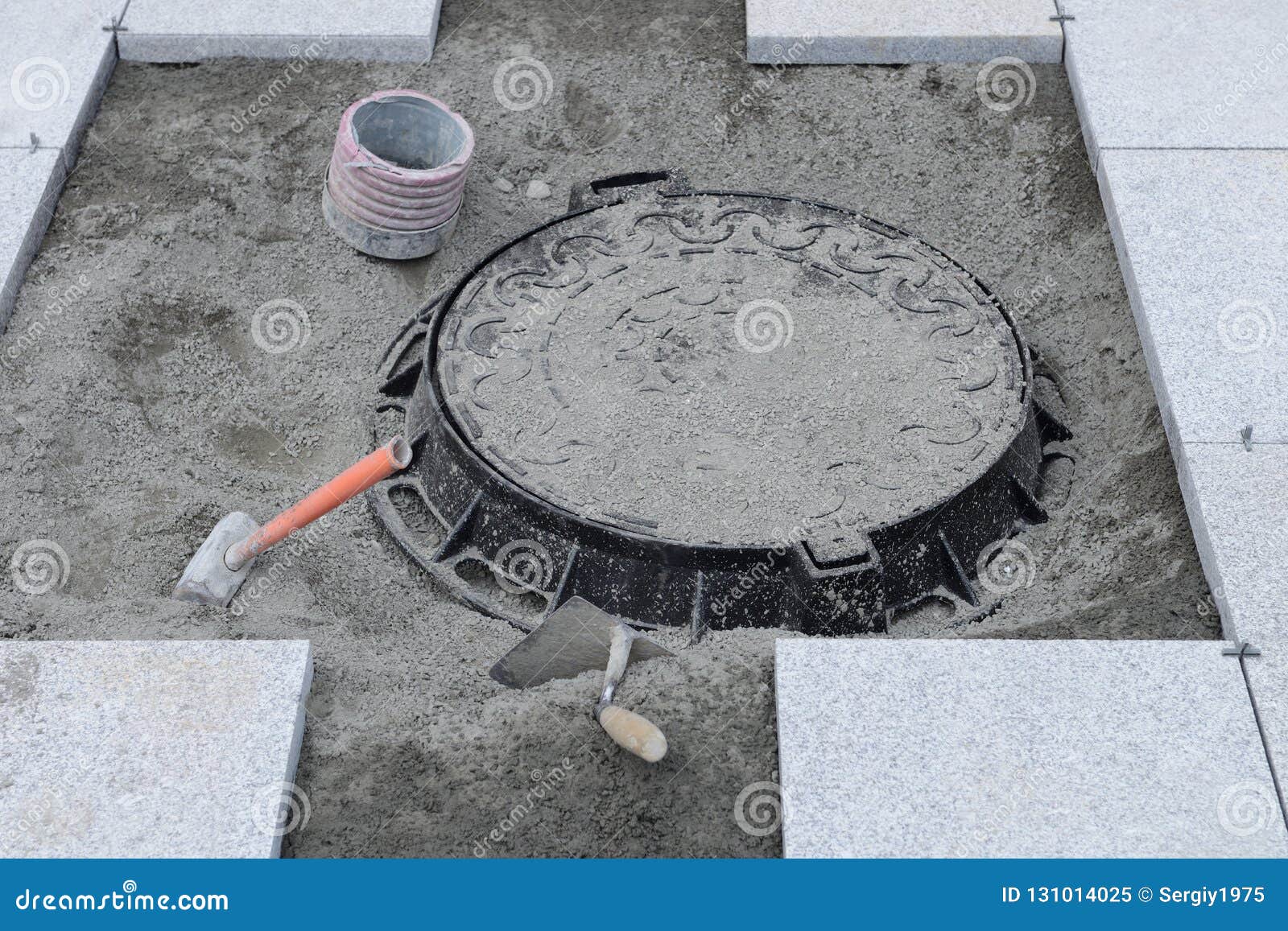 Street Work on the Installation of Manhole Stock Image - Image of ...