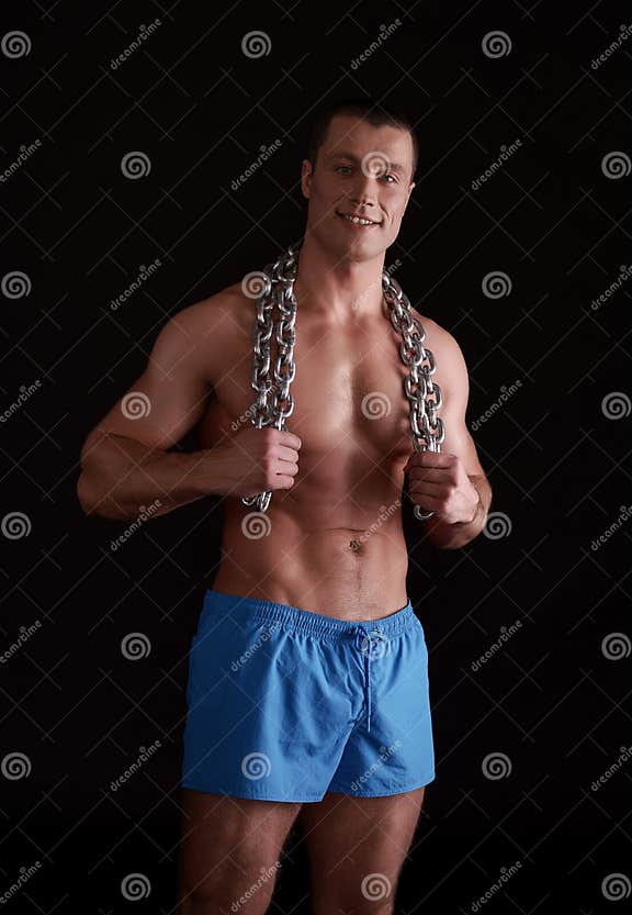 Image of Strength Athlete Posing with Chain Stock Image - Image of ...