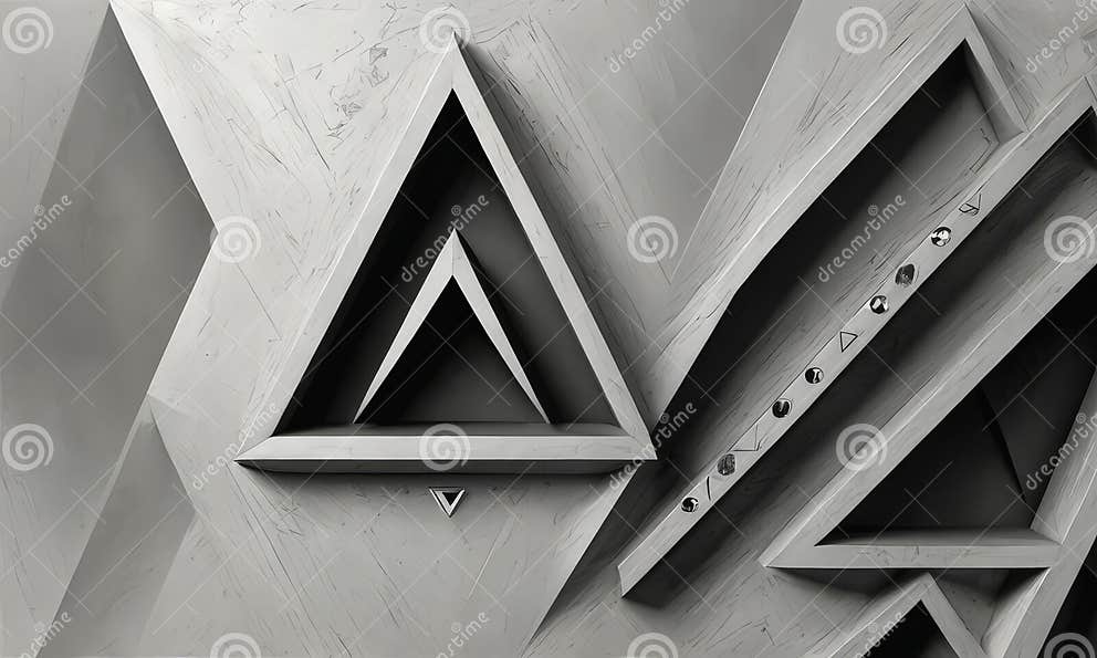 Monochromatic Geometric Pattern, Featuring Central Triangle and Two ...