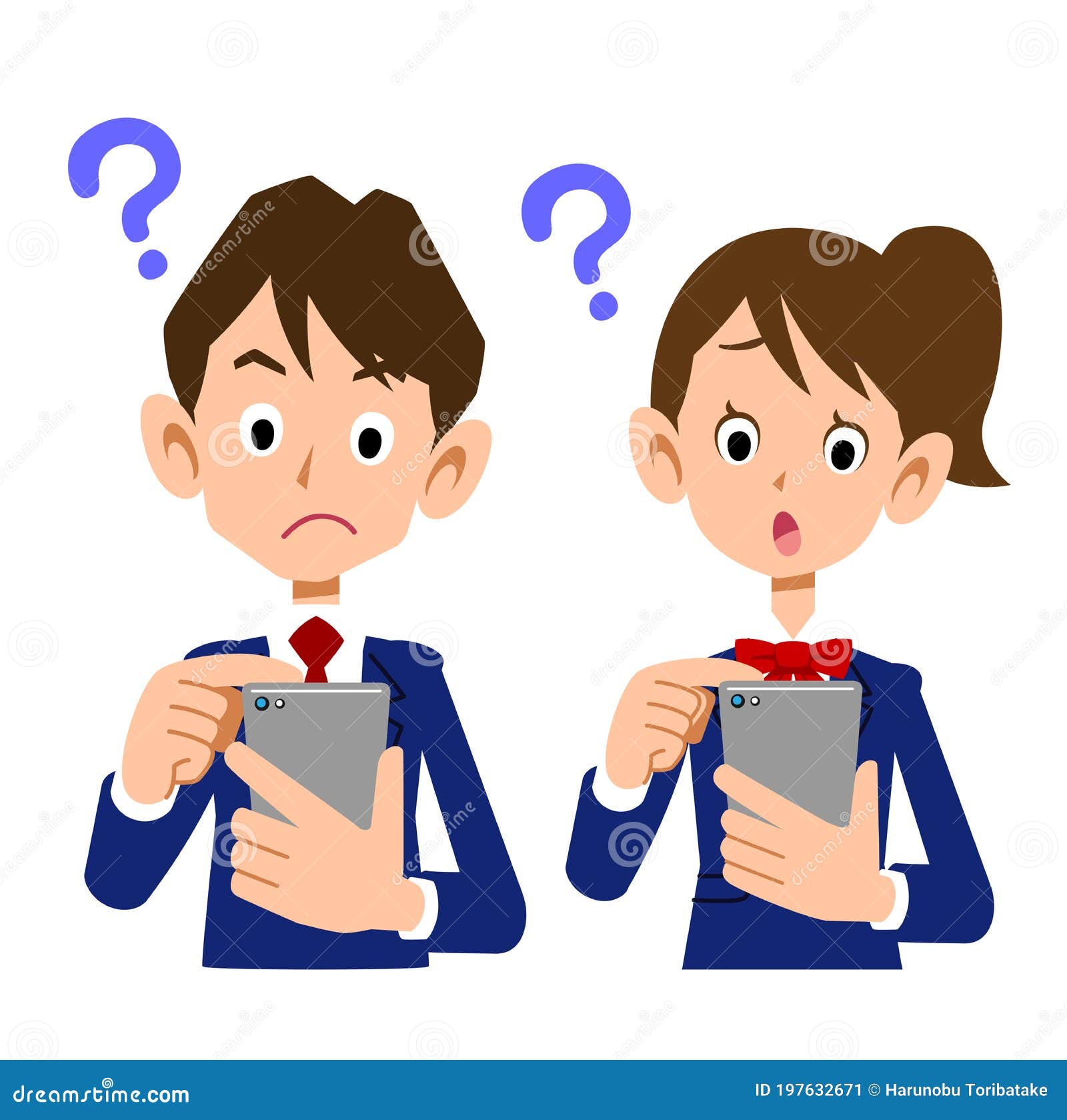 Students Operating Smartphones with a Questionable Expression Stock ...