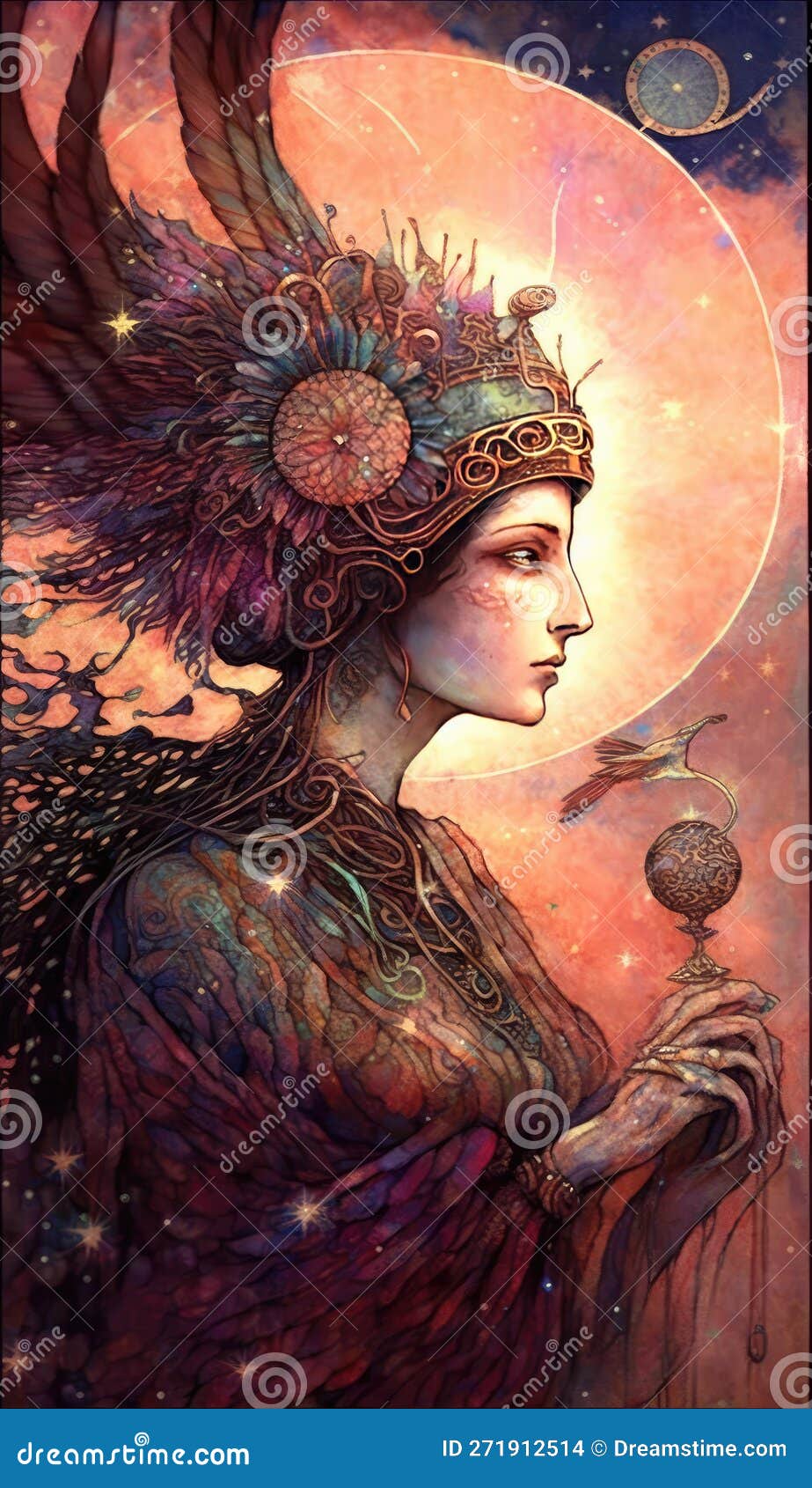 Fortuna Roman God Watercolor Portrait by Generative AI Stock ...