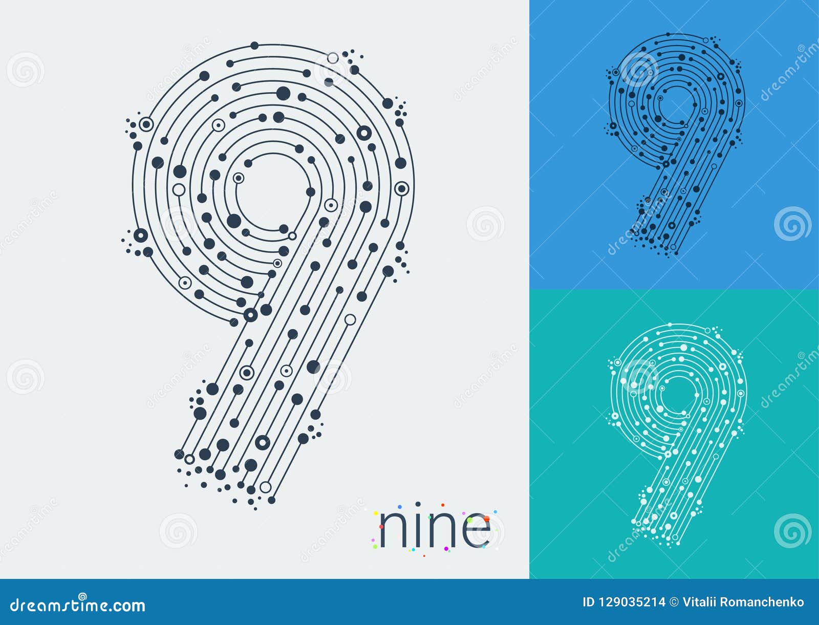 Vector Number Nine on a Bright and Colorful Background. Stock Vector ...