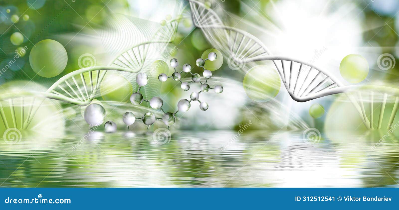 Image of Stylized DNA Chains and Balls of Different Sizes Immersed in ...