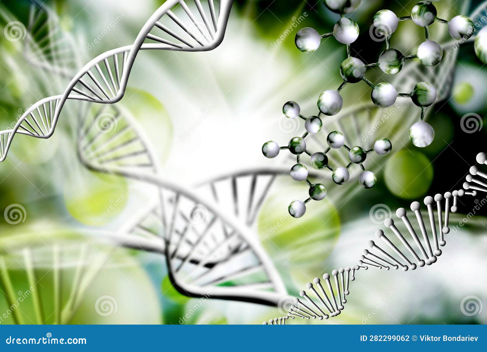 Image of Stylized Models of DNA Chains on a Blurred Green Background ...