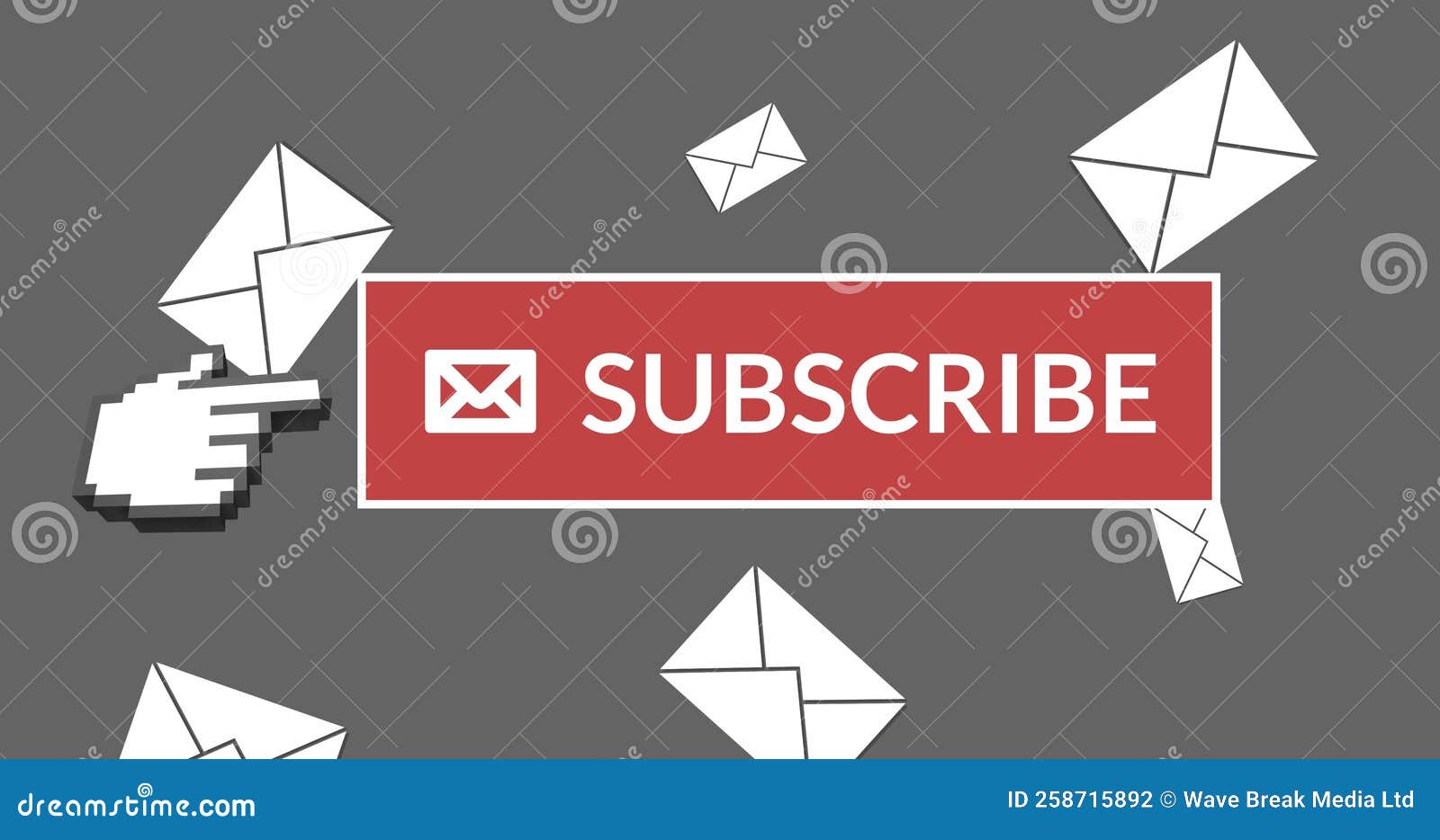 Image of Subscribe, Envelopes and Hand Over Grey Background Stock ...