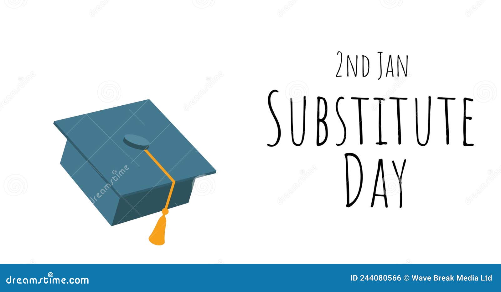 Image of Substitute Day Text Over Graduation Cap Icon on White ...