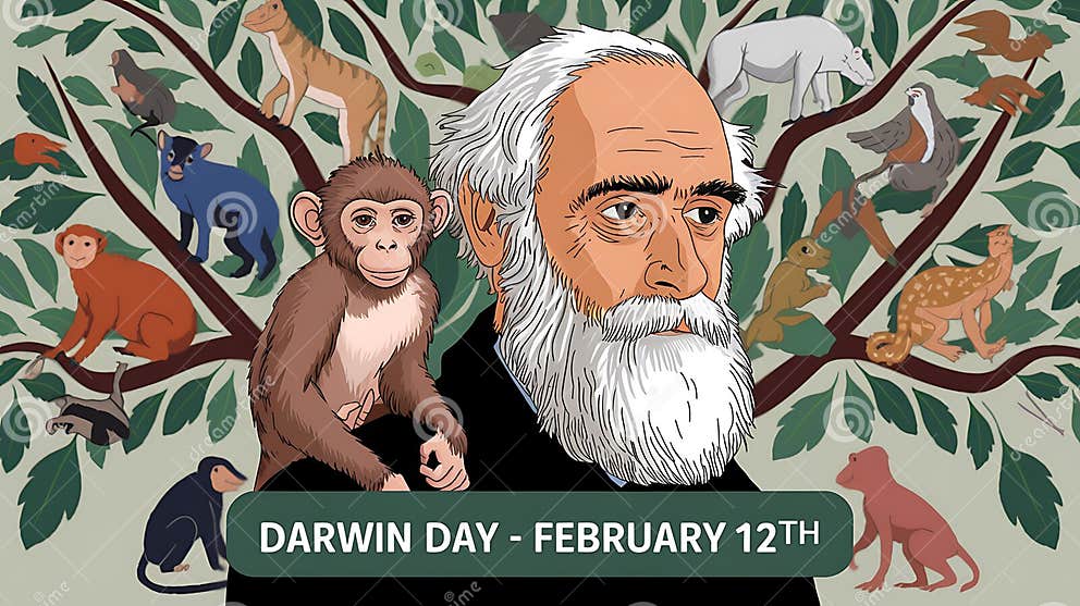Darwin Day Celebrates Evolution with Primates and Animals Stock ...