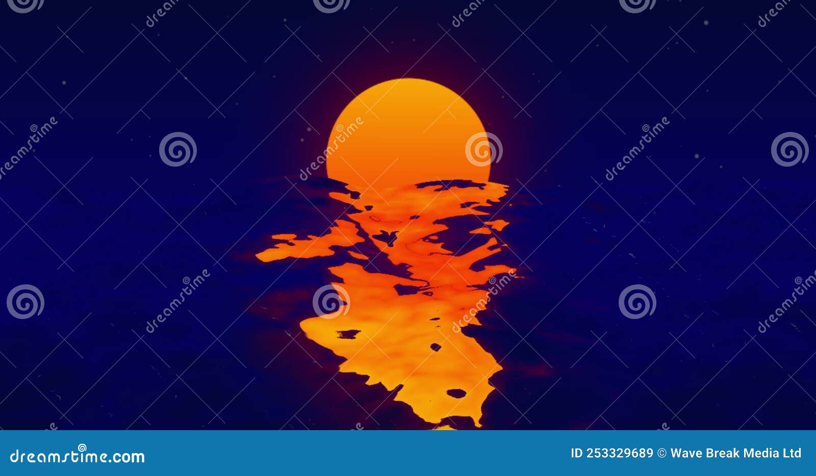 Image of Sun Over Water on Black Background Stock Illustration ...