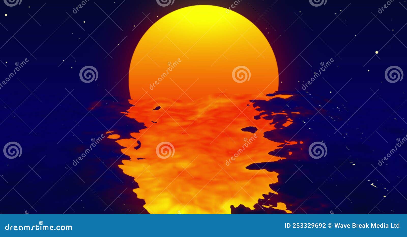 Image of Sun Over Water on Black Background Stock Illustration ...