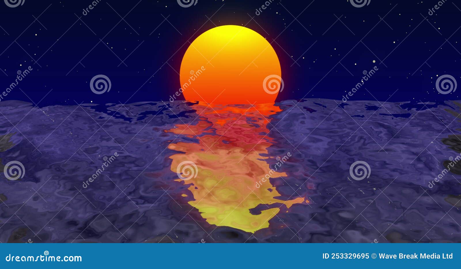 Image of Sun Over Water on Black Background Stock Illustration ...