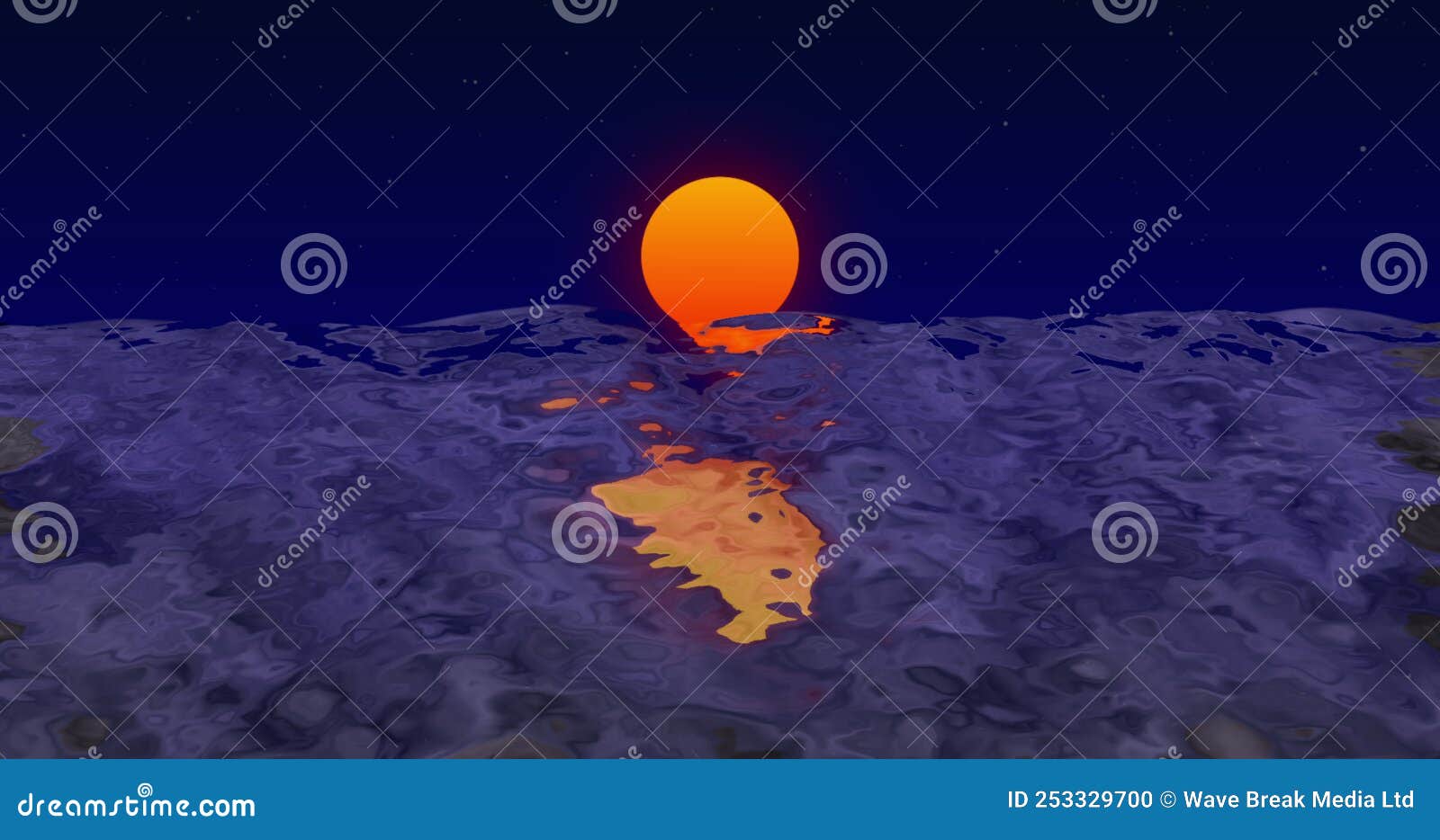 Image of Sun Over Water on Black Background Stock Illustration ...