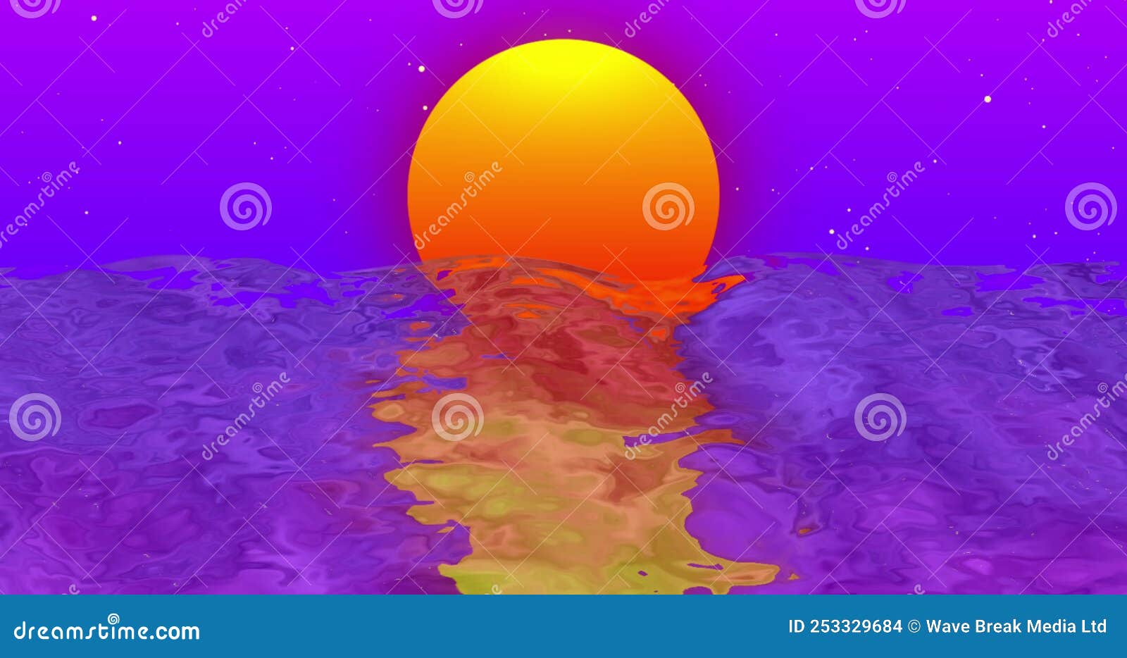 Image of Sun Over Water on Purple Background Stock Illustration ...