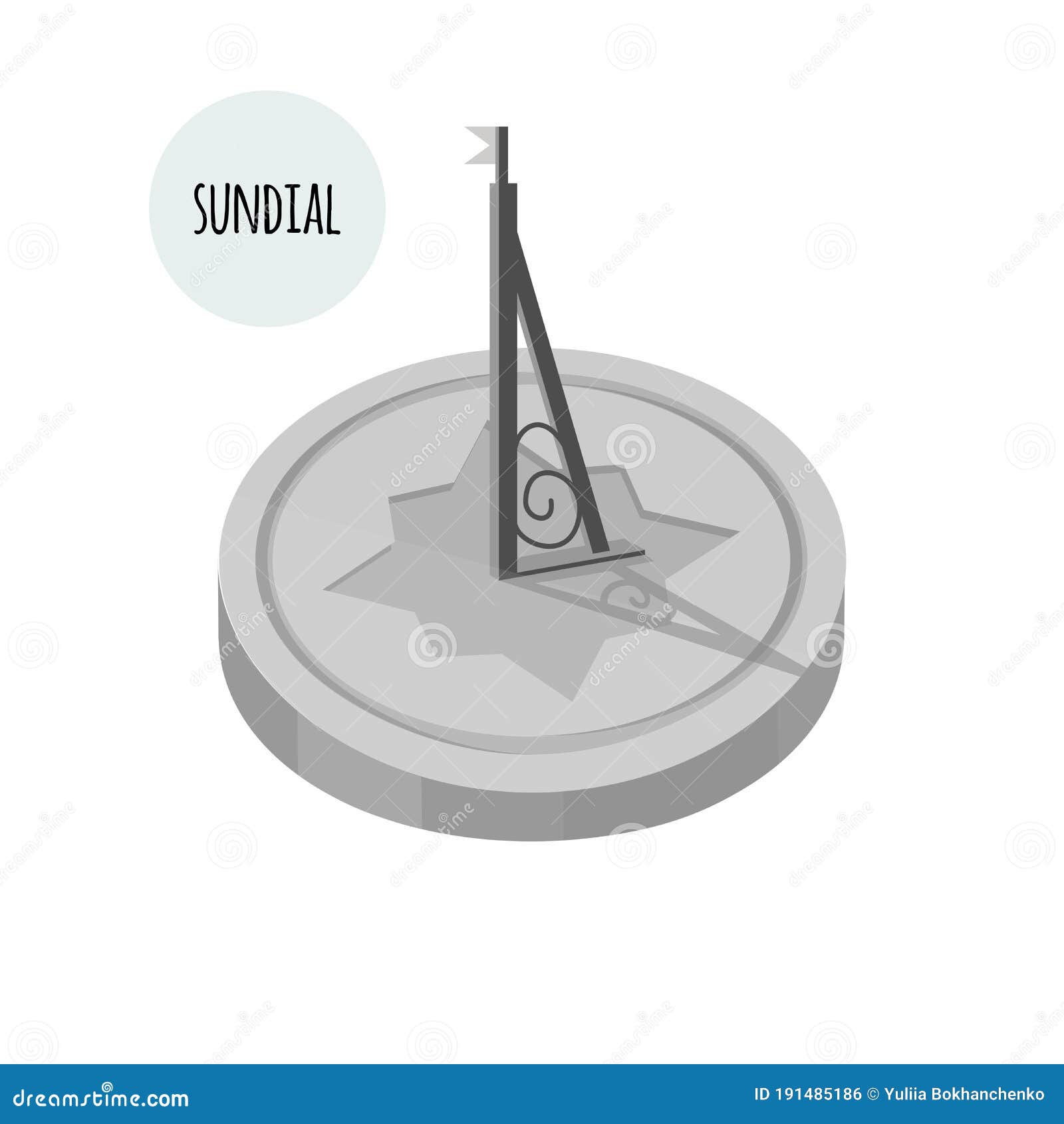 Image of a Sundial. Flat Design. Vector Illustration. Isolated on White ...