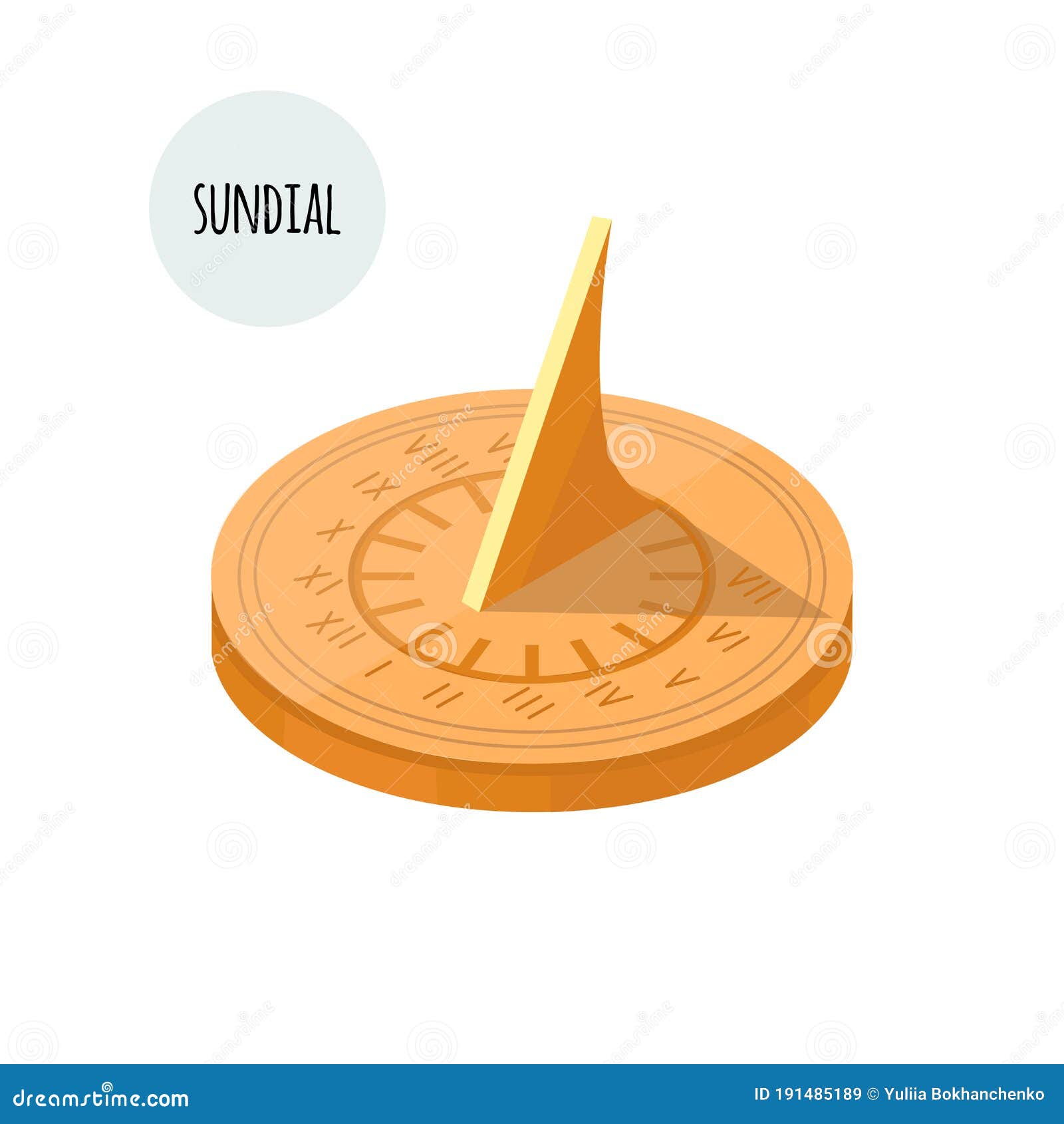 Image of a Sundial. Flat Design. Vector Illustration. Isolated on White ...