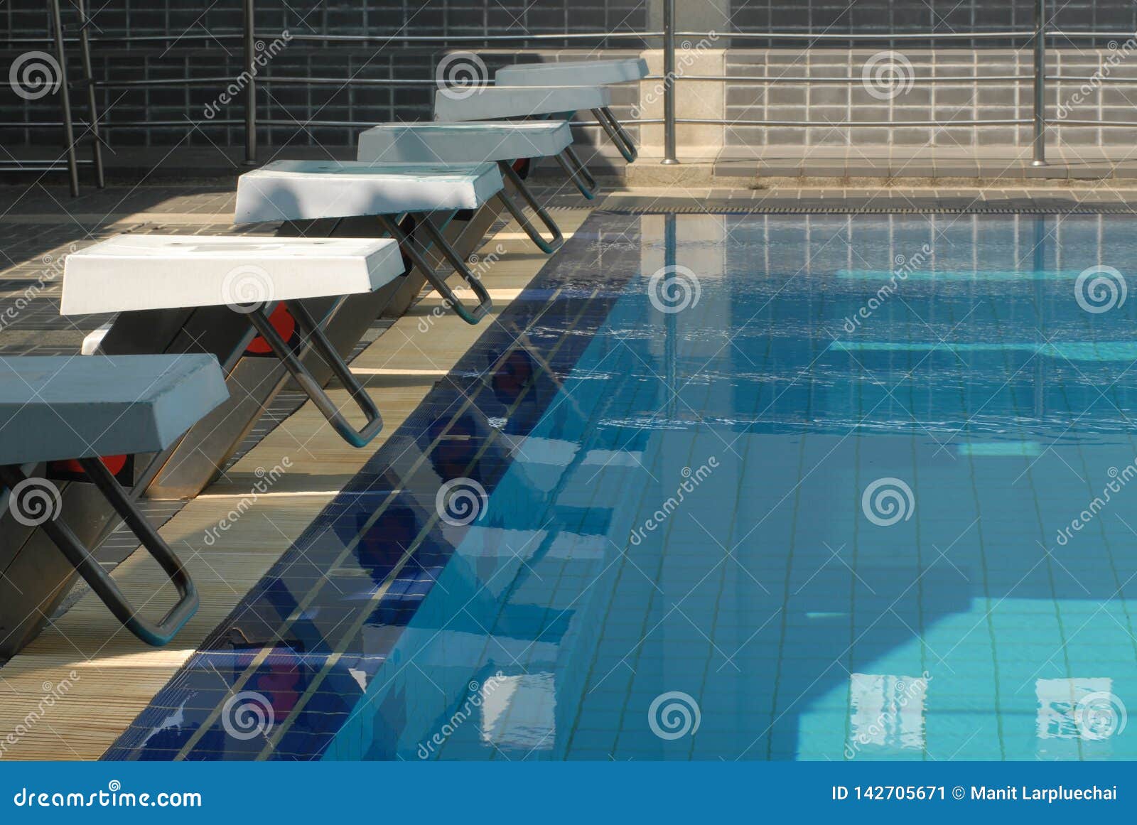 Image of Swimming Pool with Starting Blocks. Stock Image - Image of ...