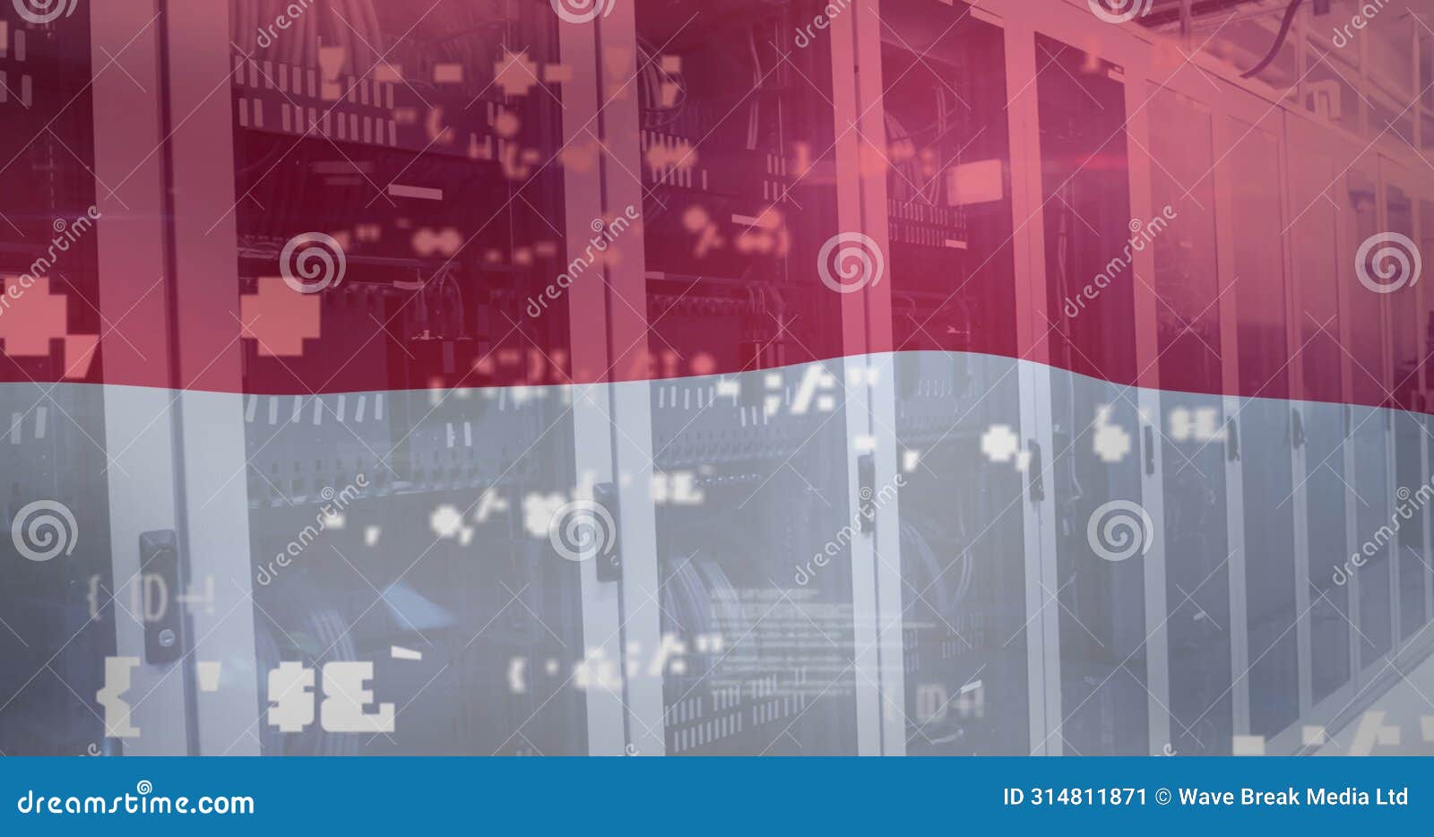 Image of Symbols, Computer Language and Indonesian Flag Over Server ...