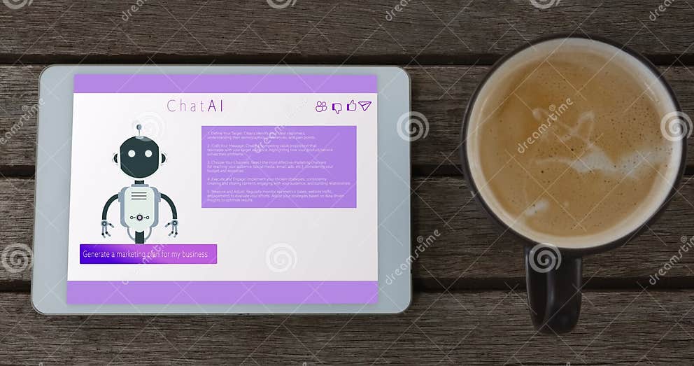 Image of Tablet with Ai Chatbot Icon and Data Processing Stock ...