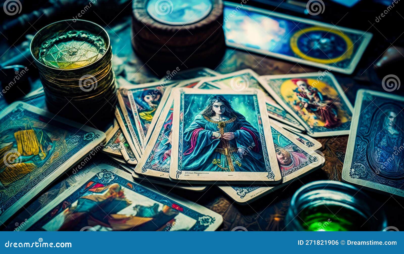 An Image of Tarot Cards on Table. Generative AI Stock Photo - Image of ...