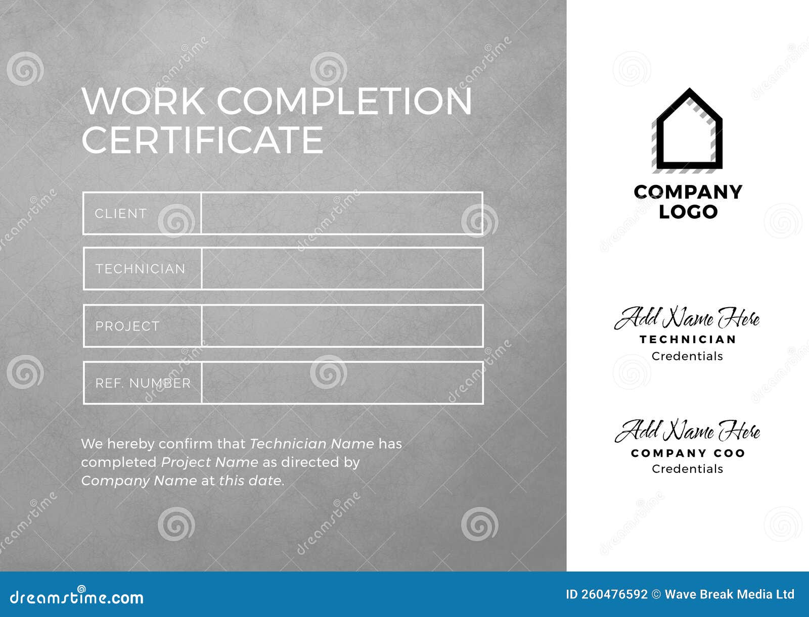 Image of Template of Work Completion Certificate on Grey and White ...