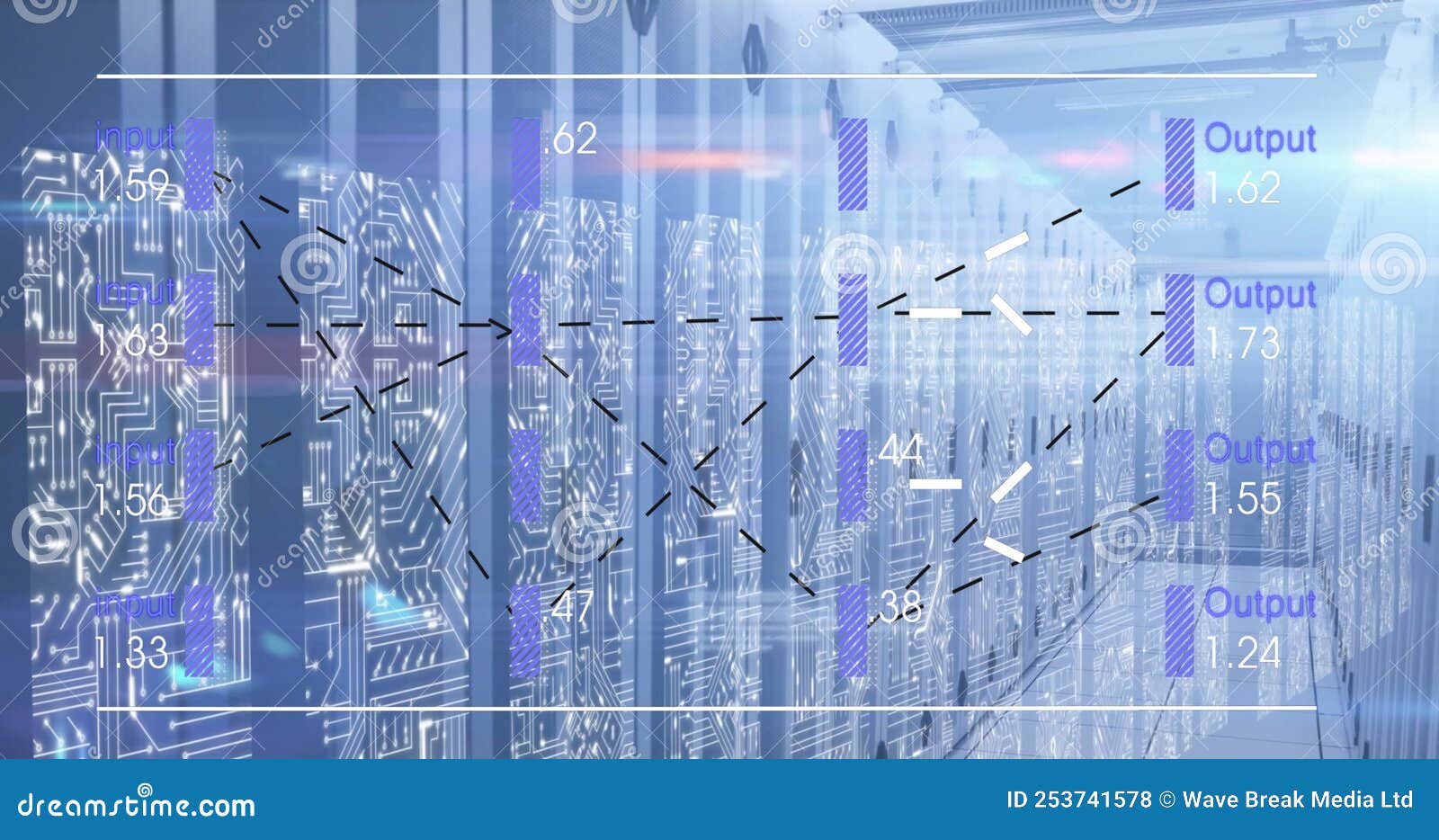 Image of Text, Numbers and Data Processing Over Computer Servers Stock Illustration ...