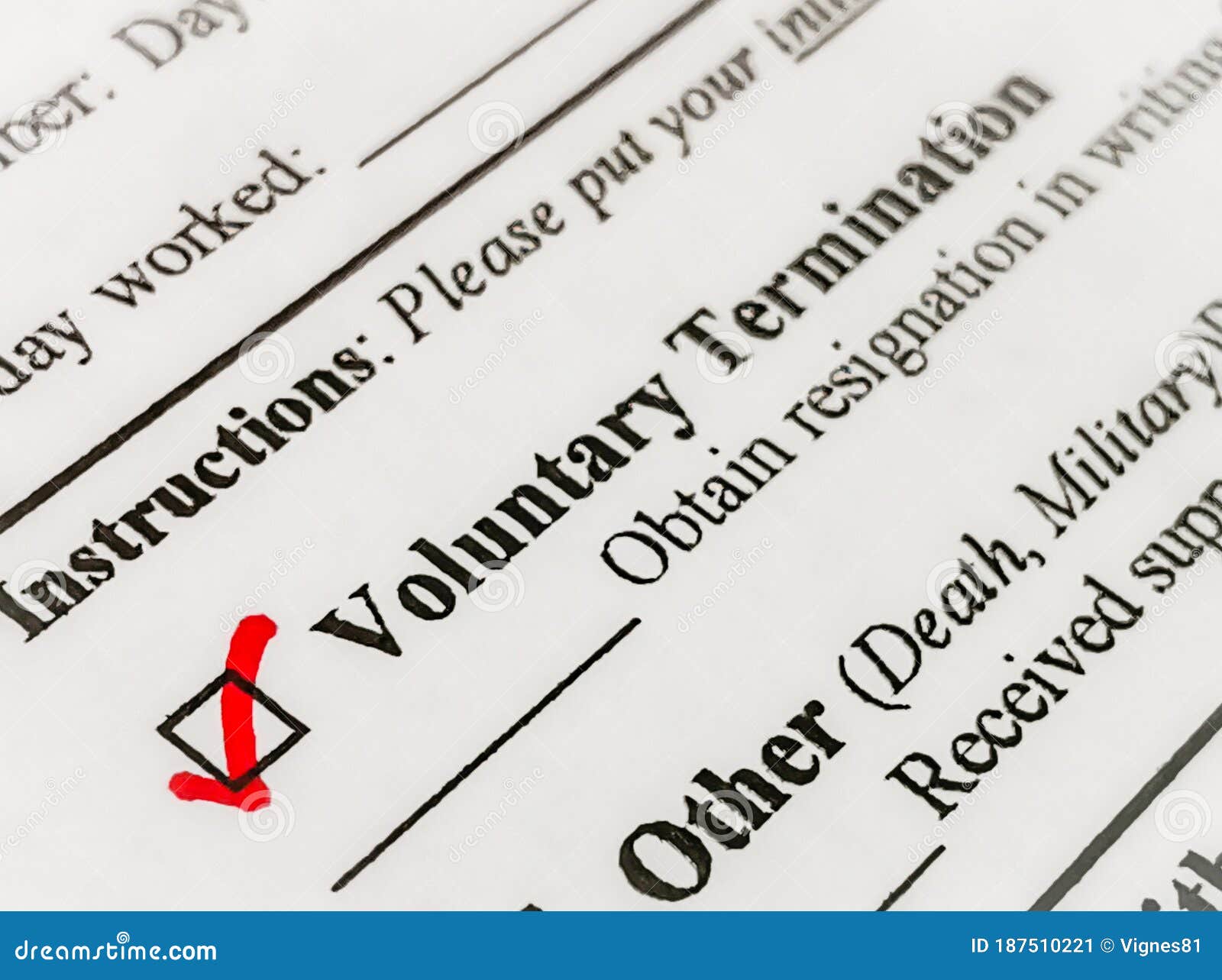 Voluntary termination stock image. Image of performance - 187510221