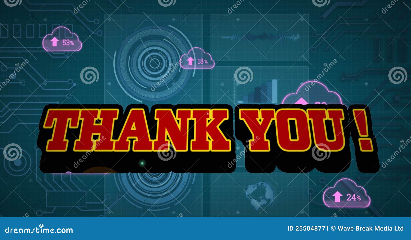 Image of Thank You Text and Data Processing on Blue Background Stock ...