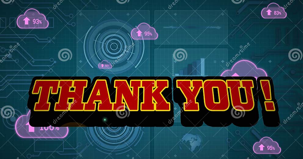 Image of Thank You Text and Data Processing on Blue Background Stock ...