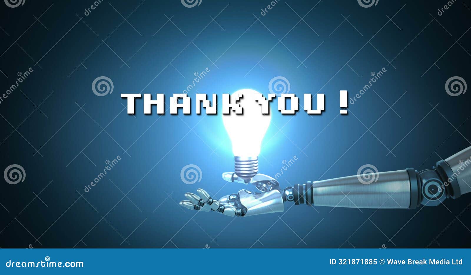 Image of Thank You Text Over Robotic Hand Holding Light Bulb on Black ...