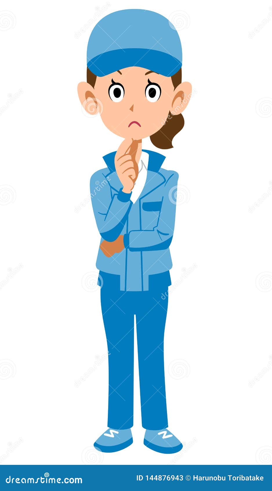 Thinking Woman in Blue Work Clothes Stock Vector - Illustration of ...