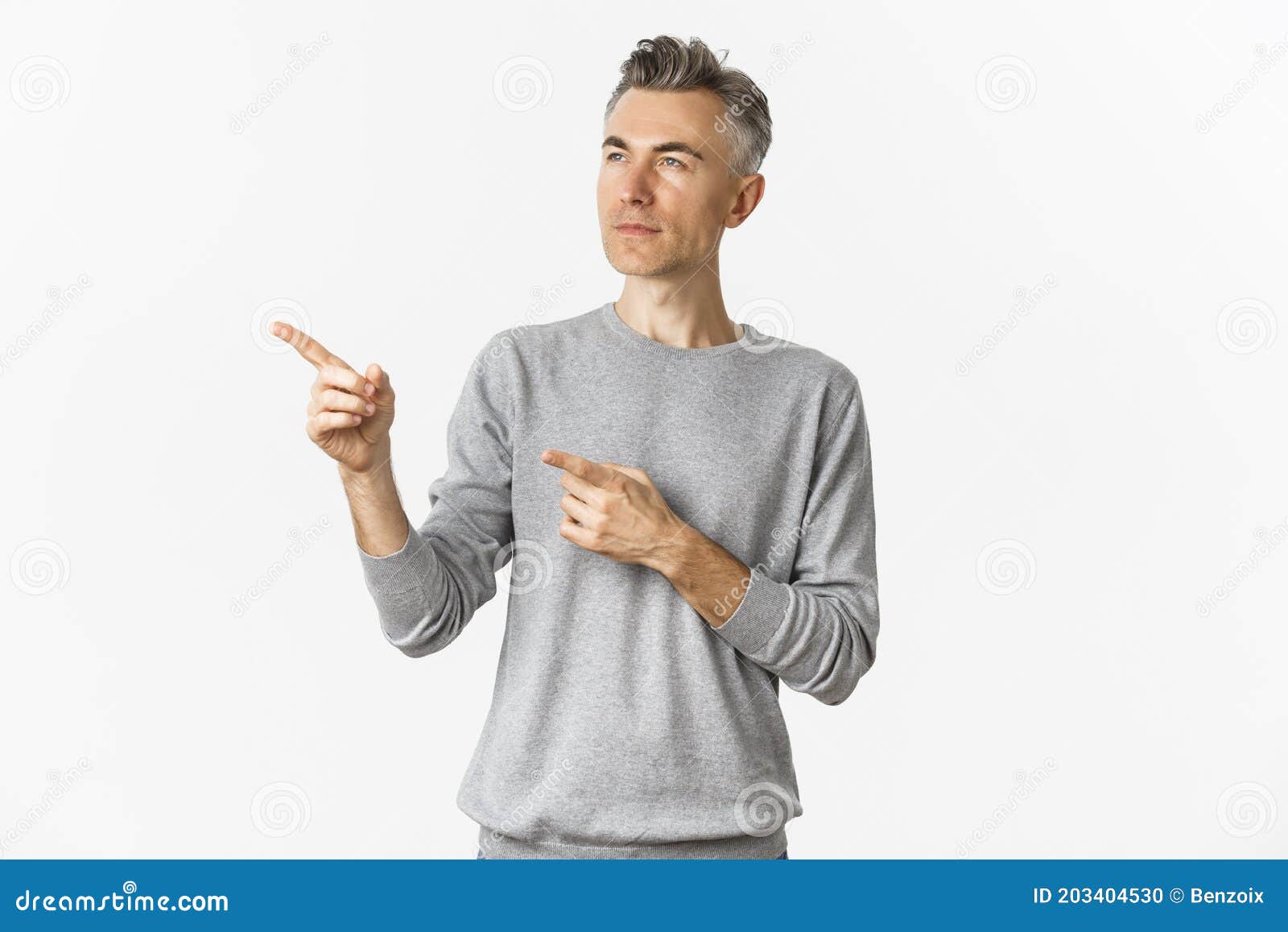 Image of Thoughful Handsome Man, Making Decision, Pointing and Looking ...