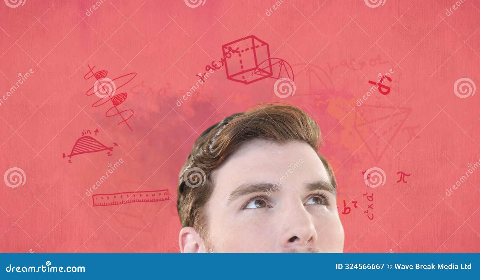 Image of Thoughtful Caucasian Male Student Over Maths and Geometry ...