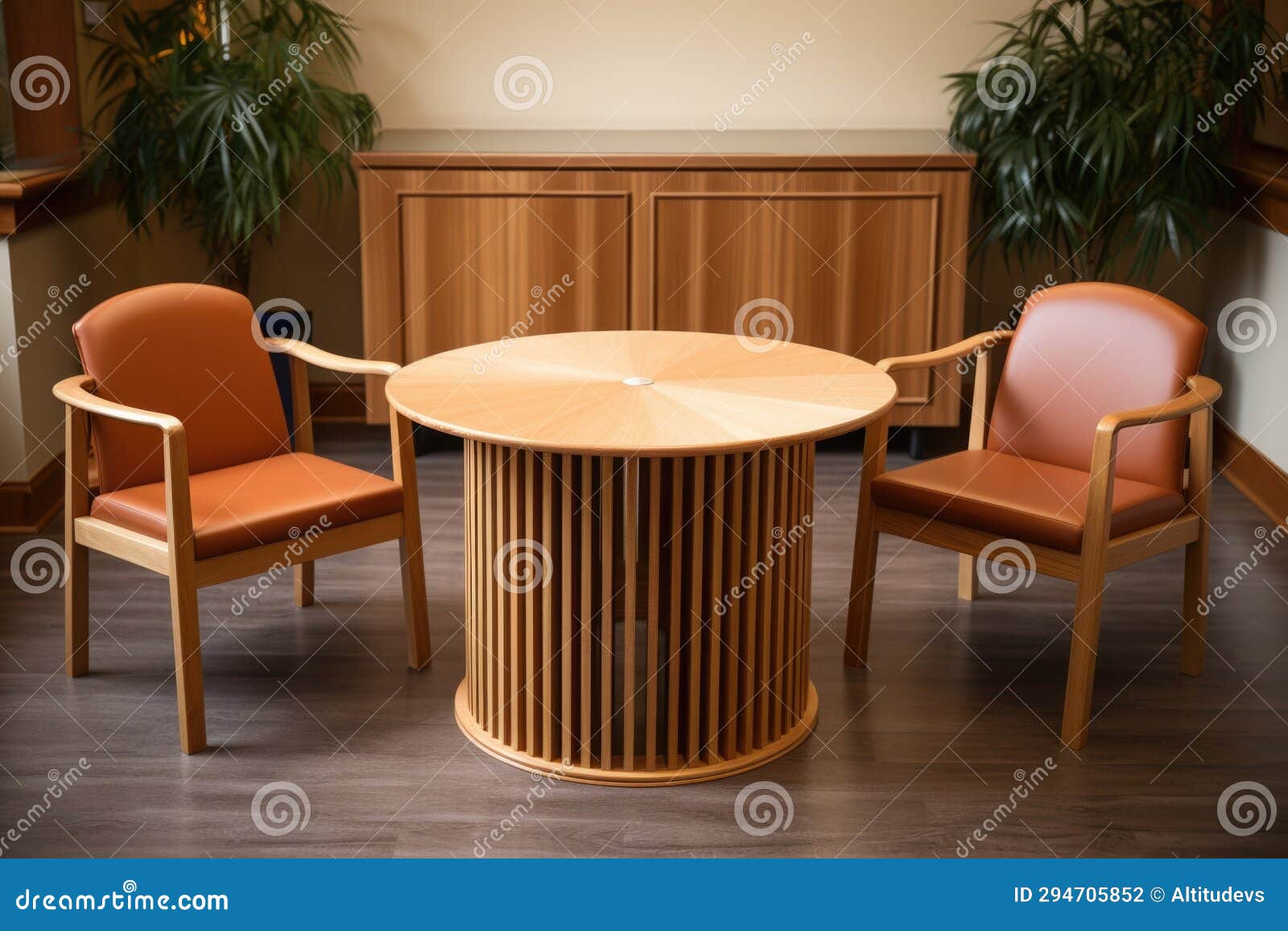 Image of Three Chairs Around a Circular Table Stock Photo - Image of ...
