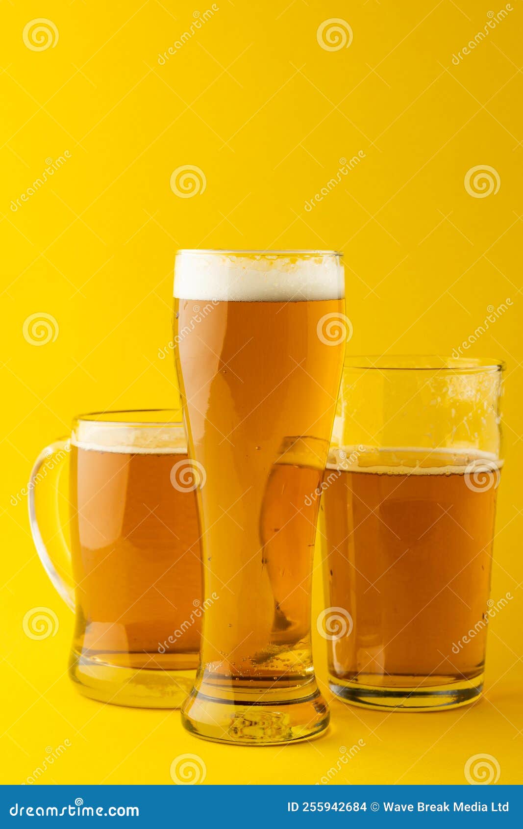 Image of Three Different Pint Glasses of Lager Beer, with Copy Space on ...