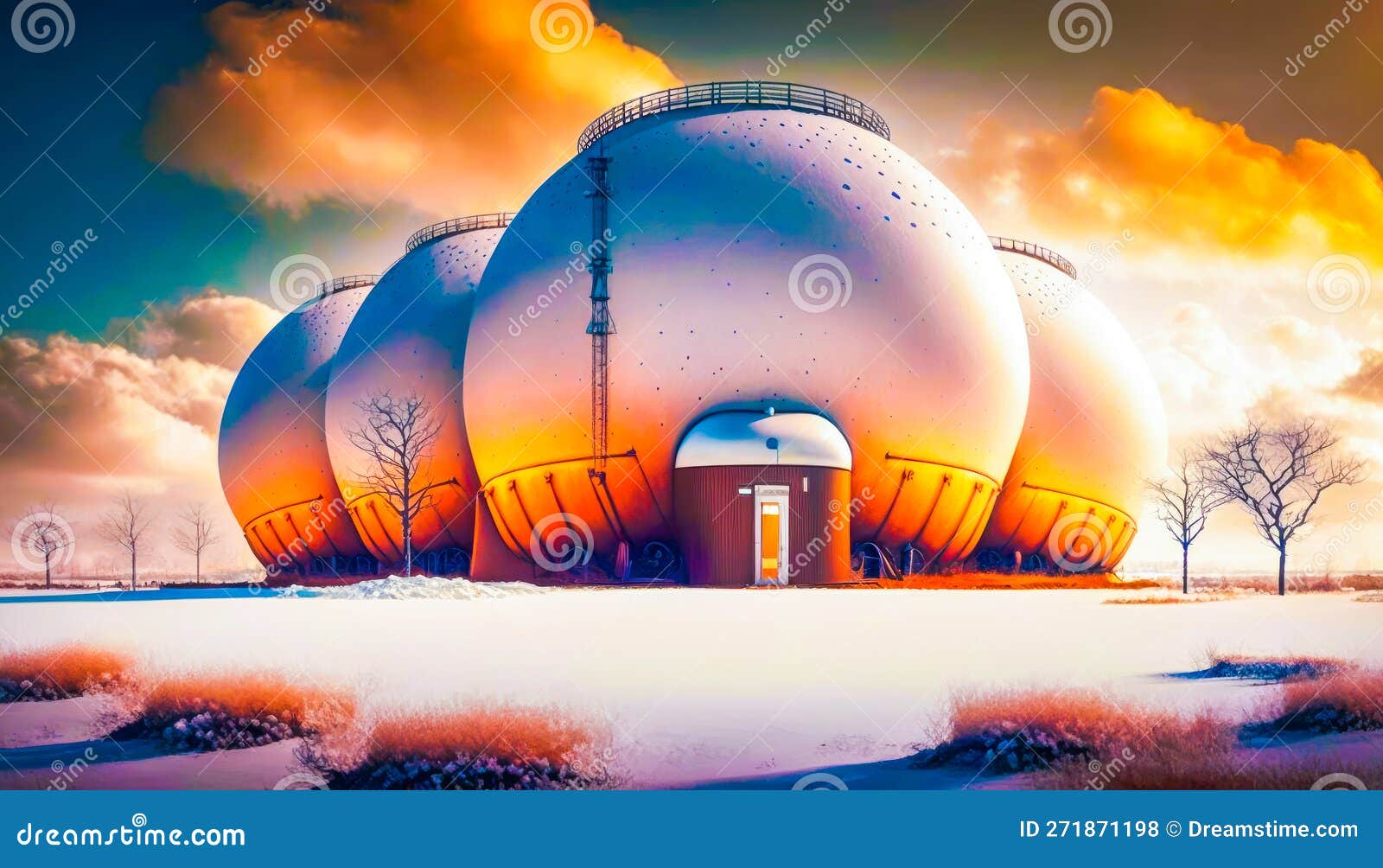 An Image of Three Egg Shaped Buildings in the Snow. Generative AI Stock ...