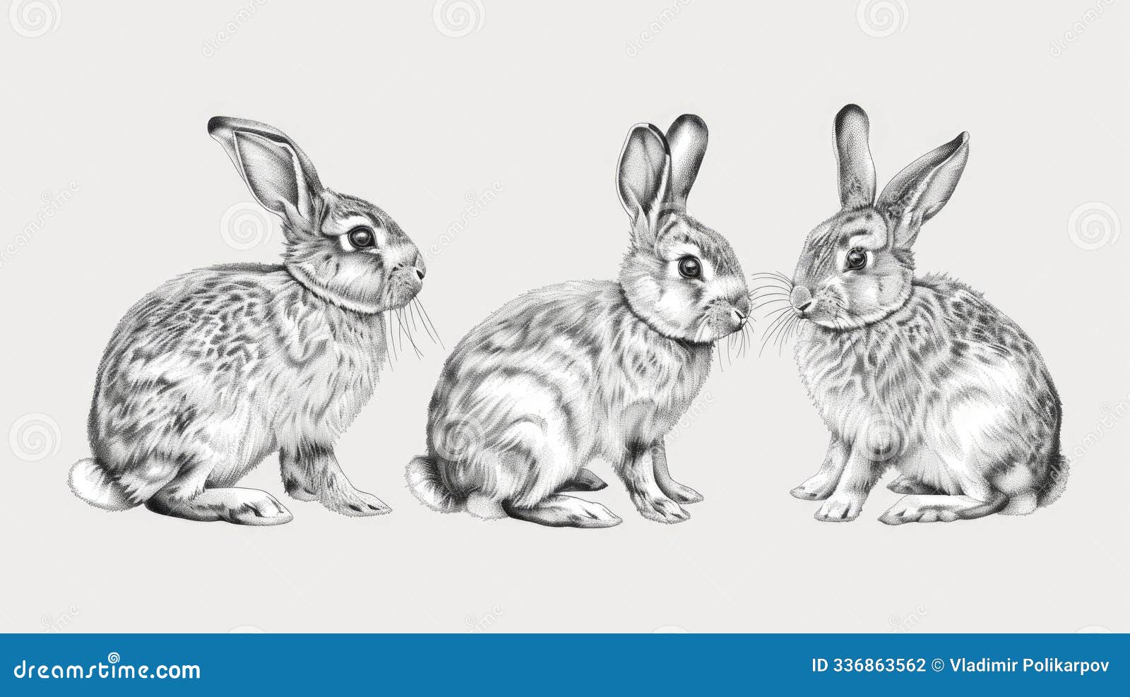 Image of Three Rabbits Sitting Side by Side, Illustration or Cartoon ...