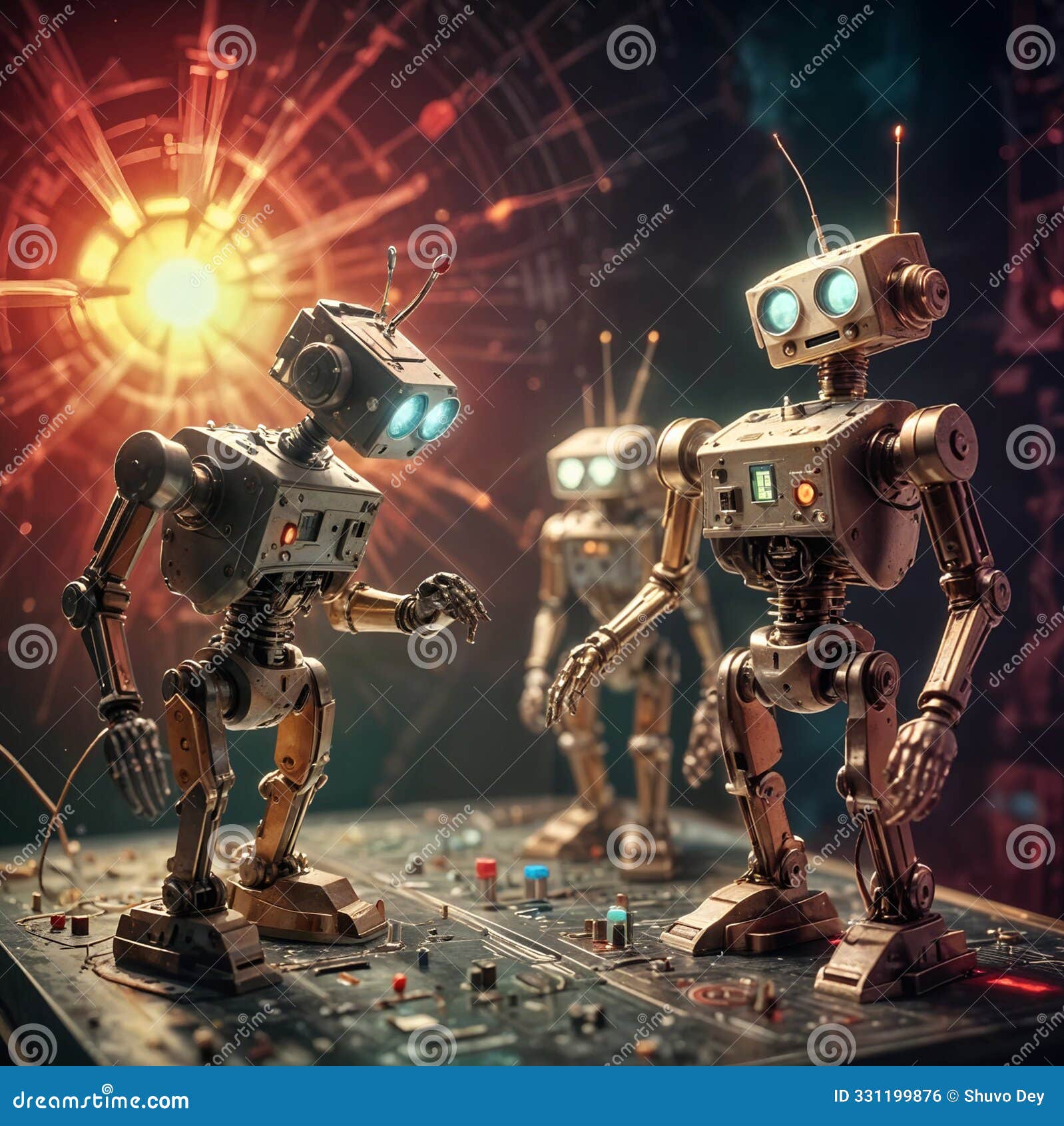 Three Robots With Paper Signs In Their Hands Standing Next To Each ...