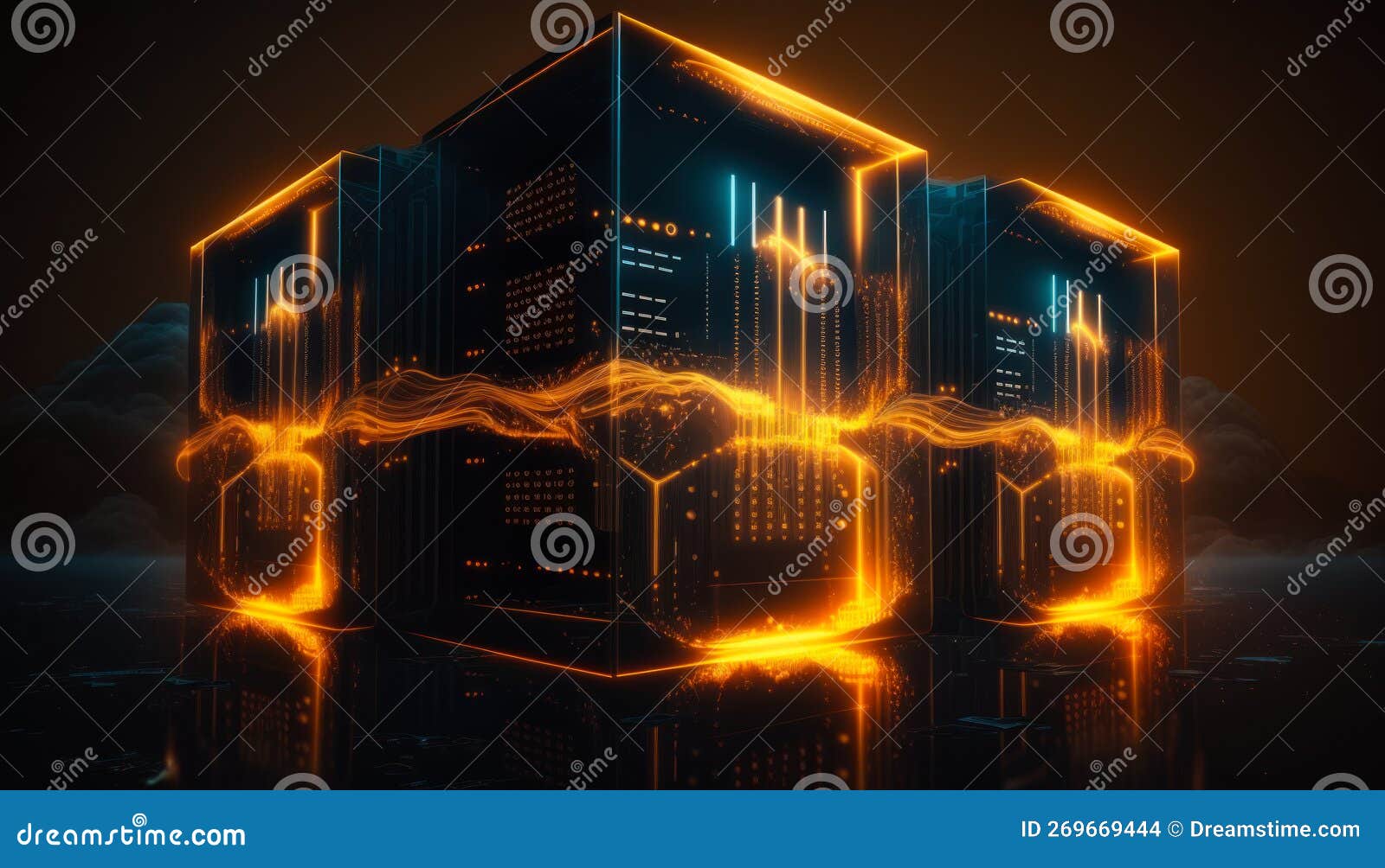 An Image of Three Servers with Glowing Lights. Generative AI Stock ...