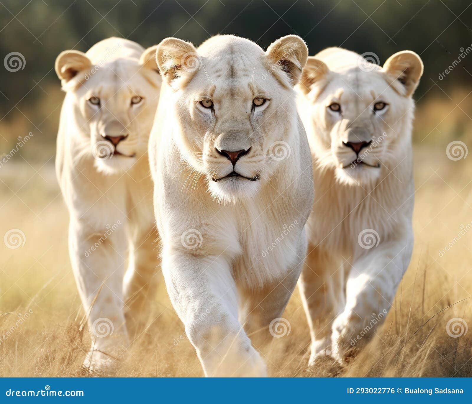Three White Lionesses are Walking. Stock Illustration - Illustration of ...