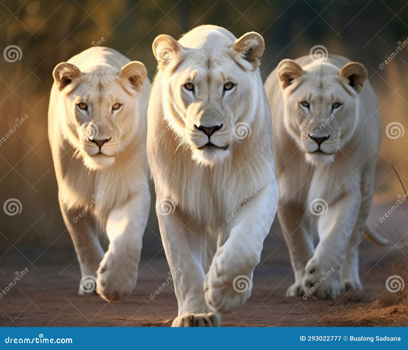 Three White Lionesses are Walking. Stock Illustration - Illustration of ...