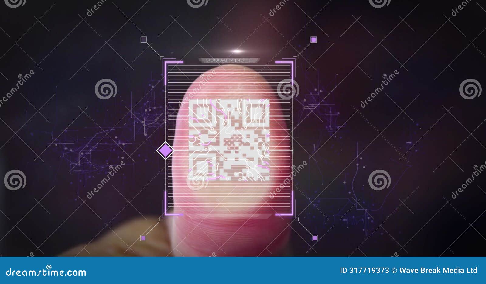 Image of Thumb Scanning on Qr Code, Connected Dots, Circuit Board ...