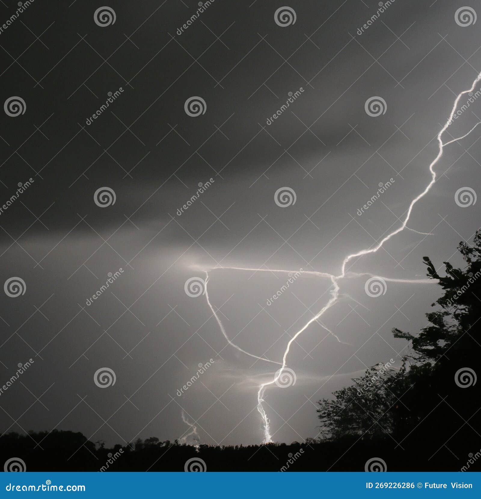 Image of Thunder Lightning Against Grey Stormy Sky with Copy Space ...