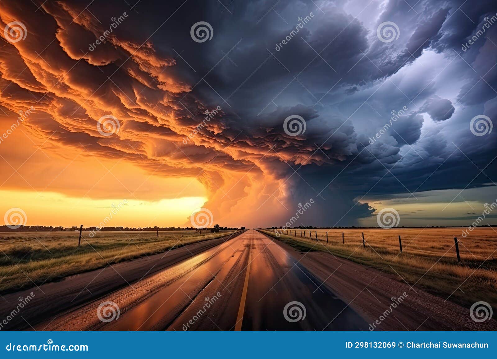 Image of Thunderstorms and Overcast Skies. View of a Long Road Outside ...