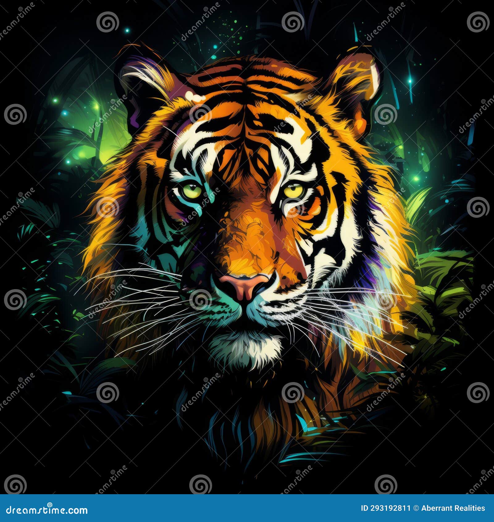 An Image of a Tiger with Glowing Eyes Stock Illustration - Illustration ...