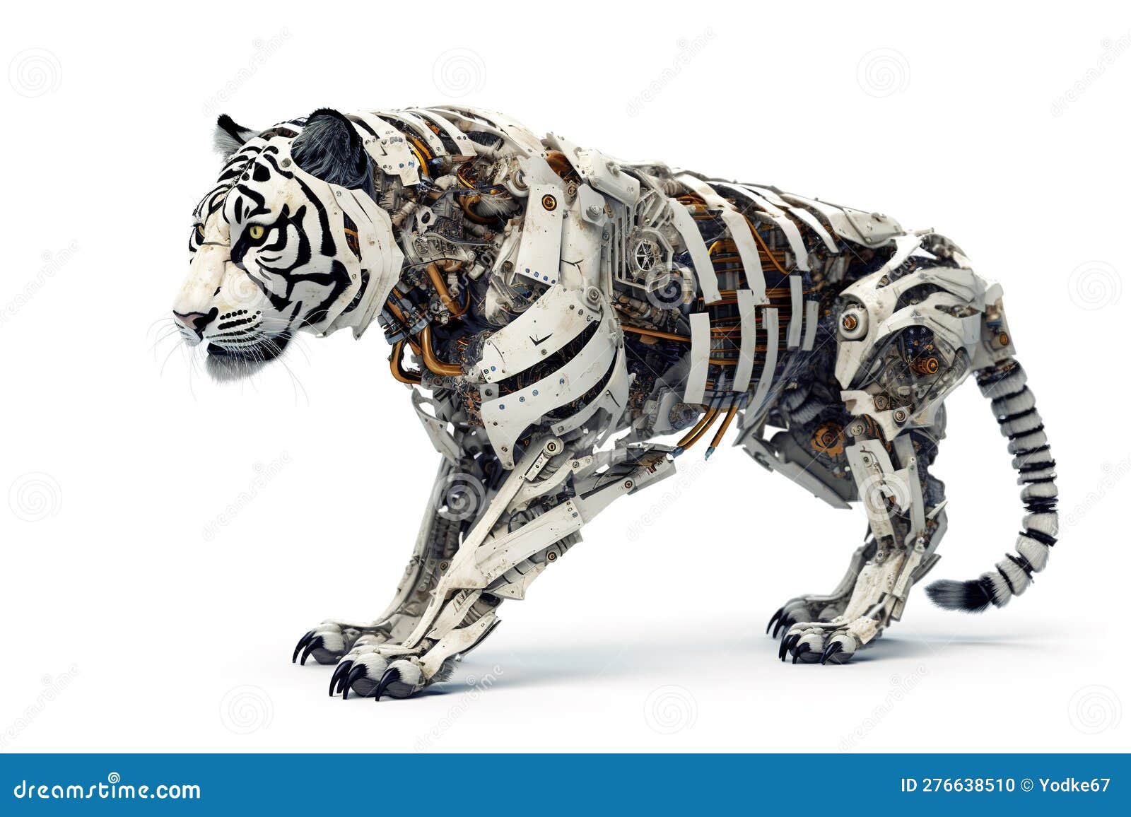 Image of a Tiger Modified into Electronics Robot on a White Background ...