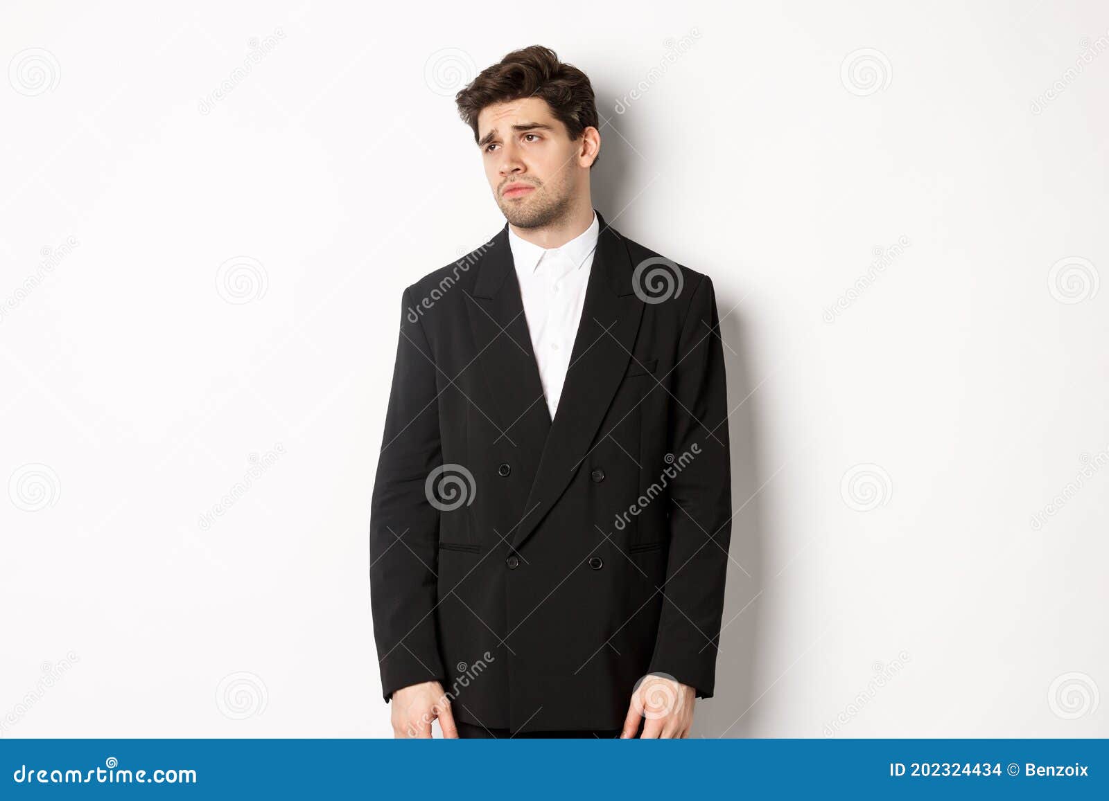 Image of Tired Man in Suit Looking Left with Distressed, Gloomy ...