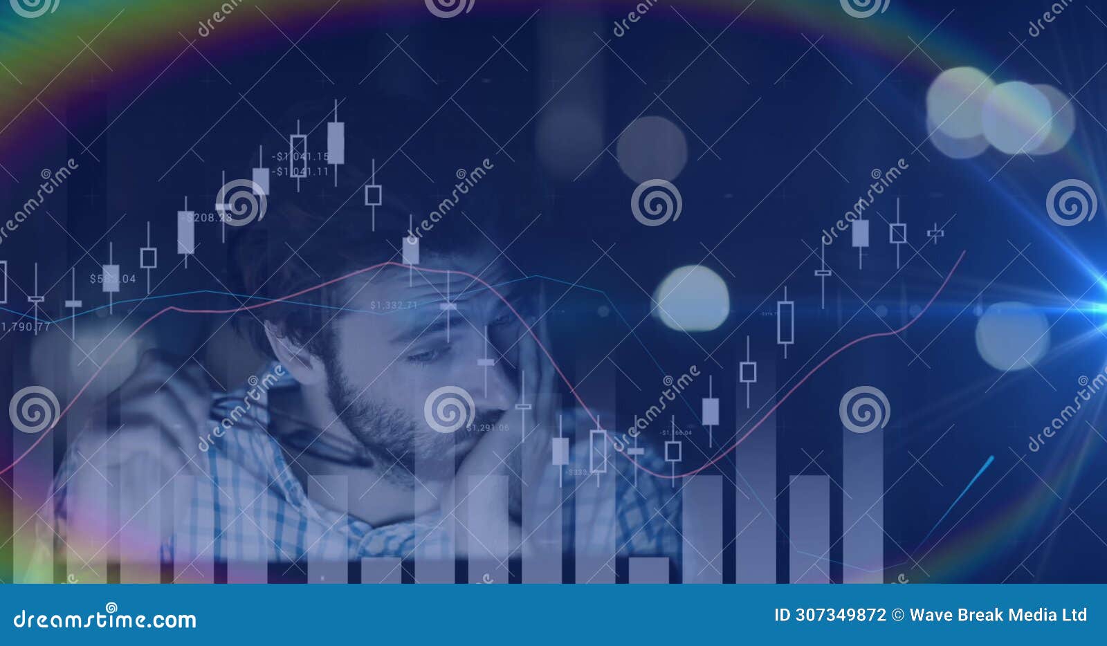 Image of Tired Man Using Computer, Statistics Recording and Financial ...