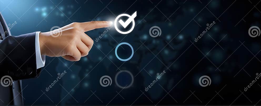 Hand Pushing the Selecting Verifying Button on a Touch Screen Interface ...